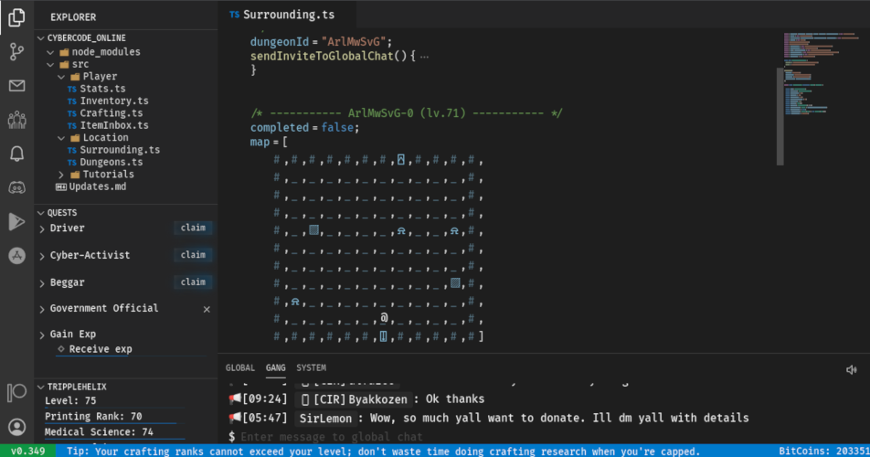 CyberCodeOnline | Cyberpunk Text MMO RPG, built with React.js & Typescript